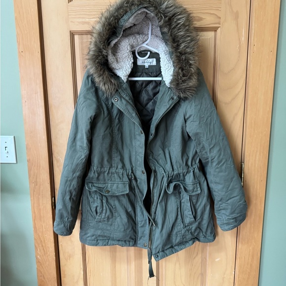 Sebby | Jackets & Coats | Sebby Green Parka With Faux Fur Hood And ...